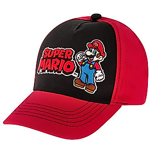 Nintendo Boys Baseball Cap, Super Mario Adjustable Kids Hat for Ages 4-7 Red/Black