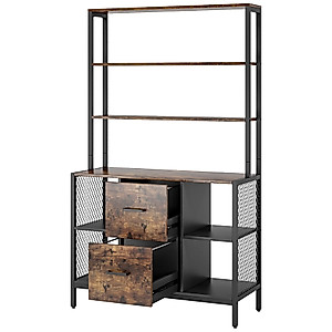 Tribesigns 2-Drawer File Cabinet for Letter Size, 6-Tier Vertical Filing Cabinet with Bookshelf Tall, Large Industrial Printer Stand with Open Storage Shelves for Home Office, Rustic Brown