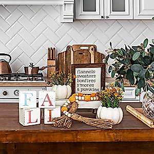 Farmhouse Wood Riser - Rustic White Wooden Rectangular Pedestal Stand Display for Serving Tray - Decorative Plant, Mug and Centerpiece Decor Holder for Kitchen, Bathroom, Countertop & Coffee Bar