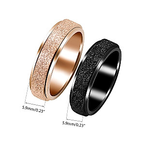 Uloveido Rose Gold Plated Spinner Wedding Ring, Stainless Steel Sandblast Rings Matte Finish Scrub Wedding Band for Women Y2179 (Size 8)