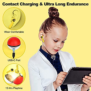 DEKYJUE Kids Wireless Earbuds with Elf Ball Charging Box Touch Control Bluetooth Wireless Ear Buds for Kids Waterproof Wireless Earphones with Microphone for Android iOS Cell Phone Computer Laptop