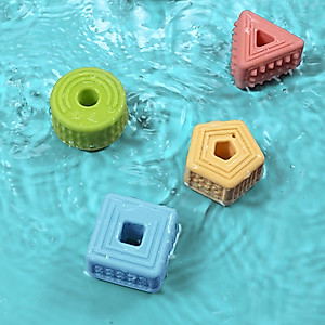 TUMAMA 18PCS Baby Blocks, Soft Building Blocks with Shapes and Textures, Baby Teething Toys, Baby Bath Toys with Lacing, for 3 Years Old Up