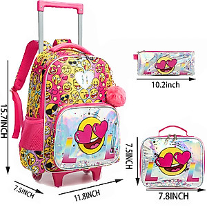 ZBAOGTW Rolling Backpack for Girls,Kids Rolling Backpack with Lunch Bag and Pencil Case,3 in 1 Book Bag Set,School Backpack with Wheels for Girls and Boys,15.7"X11.8"X6.7"