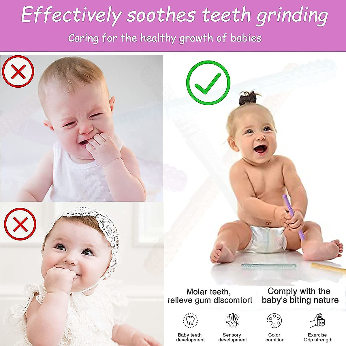 Honboom Soft Silicone Teething Tubes, 5 Pack Hollow Baby Teether Tubes, Baby Chew Straw Toy Soothing Teether Toy for Babies 0-12 Months with a Cleaning Brush, BPA Free (6.69 in)