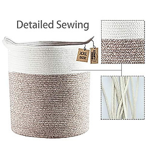Laundry Basket 2pc by COMFY-HOMI Large Basket 18"X16" Tall Woven Cotton rope Basket with Handles Decorative Basket for Blankets Round Storage Basket for living room,Clothes,Pillows,Towels(White Brown)