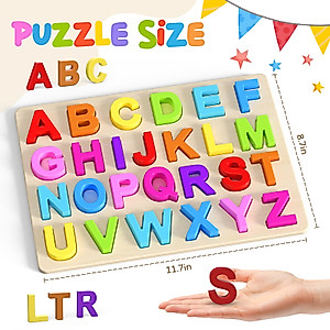 Zeoddler Alphabet Puzzles, Wooden Puzzles for Toddlers, ABC Shape Puzzles for Kids, Preschool Learning Activities, Gift for Girls Boys