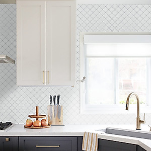 STICKGOO Arabesque Tile Peel and Stick Backsplash, 12”X12” Backsplash Tile for Kitchen Peel and Stick, Self Adhesive Wall Tile Stick on Tiles (Thicker Design, White)