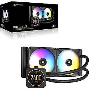 CORSAIR iCUE H100i ELITE LCD Display Liquid CPU Cooler-Custom IPS LCD Screen-40 Dynamic RGB LEDs-120mm Fans-240mm Radiator-COMMANDER CORE Smart Lighting Controller - Black