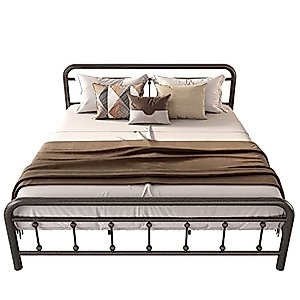LIKIMIO California King Bed Frames, Metal Platform Bed Frame King with Headboard and Strong Support Frames, Easy Assembly, Noise-Free, No Box Spring Needed, Grey Black