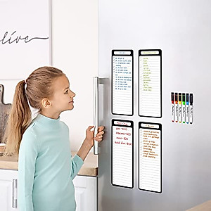 Magnetic Dry Erase List Board - 4"x12" Multifunctional List Board for Fridge - 6 Extra Fine Point Markers Included - Shipped Flat