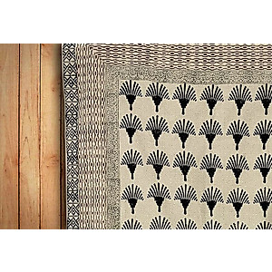 Hand Printed Block Print Rug Flatweave Area Rug Boho Rug Cotton Rug (4' x 6') Black&cream