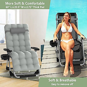 Slendor Zero Gravity Chair Lounge Chair Recliner w/Upgraded Lock and Removable Cushion, Reclining Camping Chair w/Cup Holder Tray & Headrest, Folding Reclining Patio Chairs for Indoor Outdoor, Gray