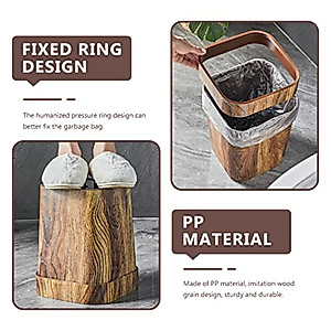 Trash Can Imitation Wood Grain: Rustic Farmhouse Wastebasket Bin for Bathroom Office Bedroom Living Room Coffee
