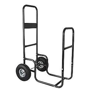 LEADALLWAY Firewood Cart Wood Hauler Fireplace Log Carrier Mover|Outdoor Indoor Heavy Duty Steel Firewood Storage Carrier Cart With 2 Pheumatic Wheels, Labour-Saving Wood Stove Accessories Tools