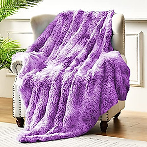 Exclusivo Mezcla Twin Size Faux Fur Bed Blanket, Super Soft Fuzzy and Plush Reversible Sherpa Fleece Blanket and Warm Blankets for Bed, Sofa, Travel, 60X80 inches, Purple