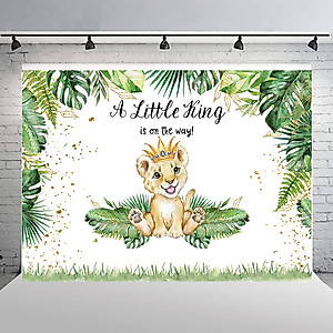 Hilioens 7×5ft Lion Baby Shower Backdrop A Little King is On The Way Background Safari Baby Boy Lion Baby Shower Party Cake Table Decoration Banner Photo Booth Props