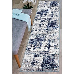 Rugshop Distressed Abstract Runner Rug 2' x 7' Blue