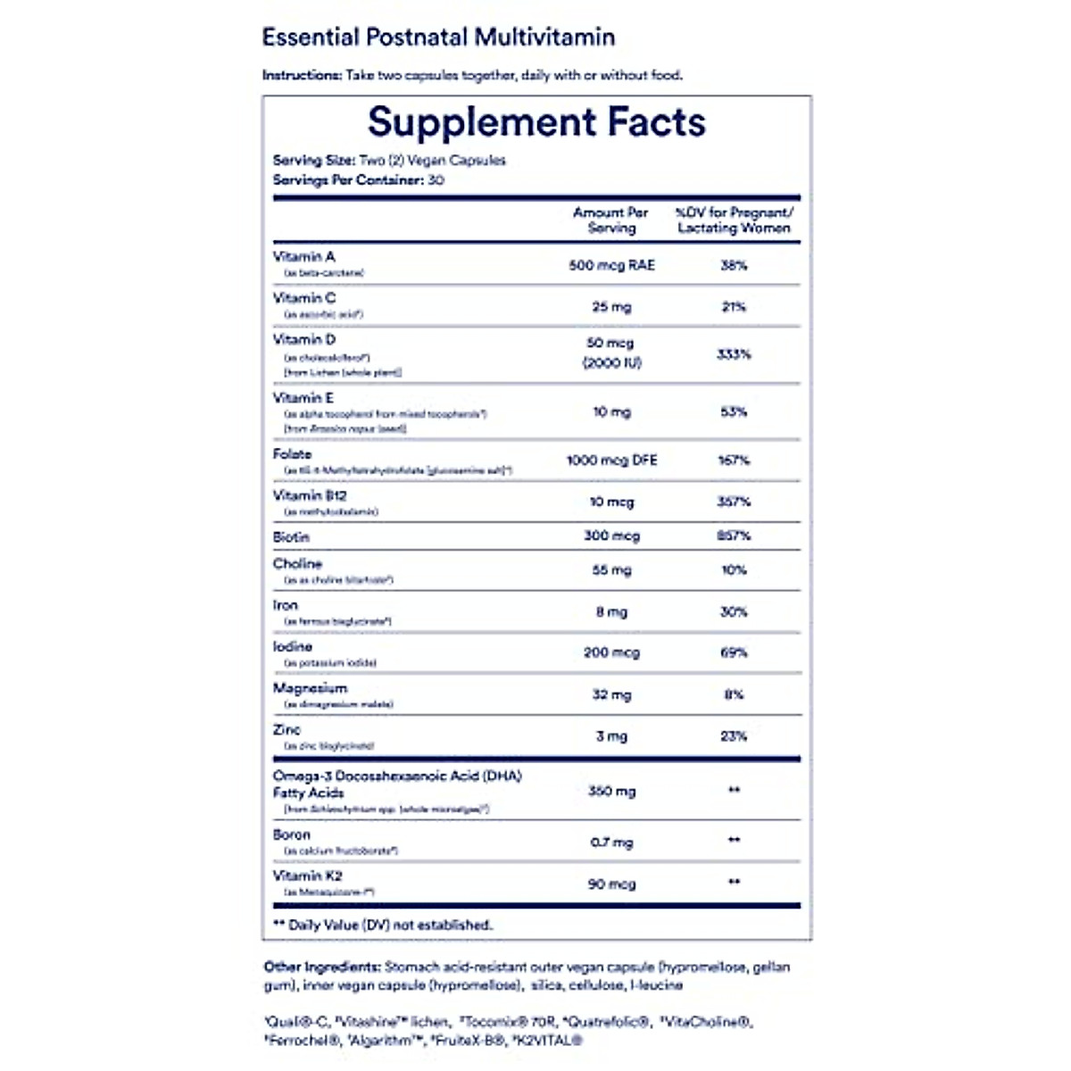 Ritual Postpartum Essentials Multivitamin with Omega-3 DHA & Choline for Lactation Support, Vitamin A, C, D3 & Zinc for Immune Function Support*, B12, Iodine, Biotin, Mint Essenced, 60 Vegan Capsules