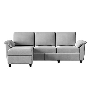Vongrasig 79" Convertible Sectional Sofa Couch, 3 Seat L Shaped Sofa with Removable Pillows Linen Fabric Small Couch Mid Century for Living Room, Apartment and Office (Light Grey)