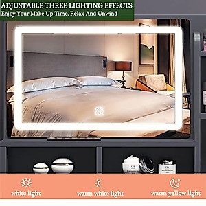 Vanity Desk with Mirror and Lights,Modern Makeup Vanity Set,Adjustable Led & Six Drawers & Five Storage Shelves & Vanity Stool Chair,Large Makeup Desk Dressing Table for Bedroom