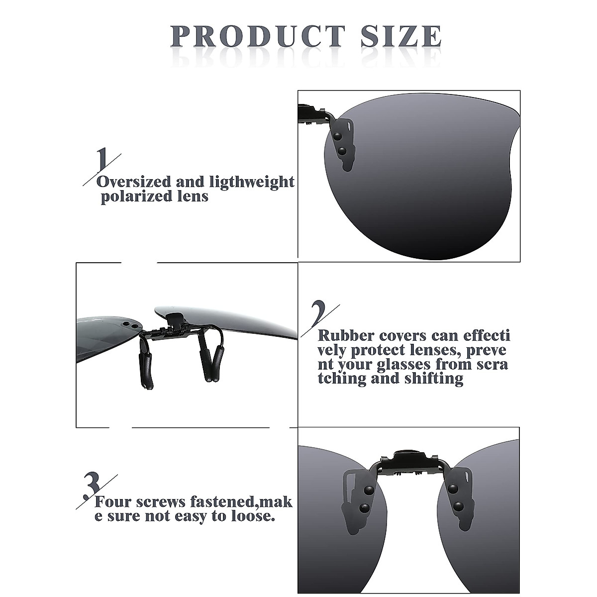 Frienda 3 Pairs Polarized Clip On Sunglasses Cat Eye Flip Up Lens Sunglasses Lightweight Metal Clip Rimless Sunglasses Stylish Clip-on Glasses for Women