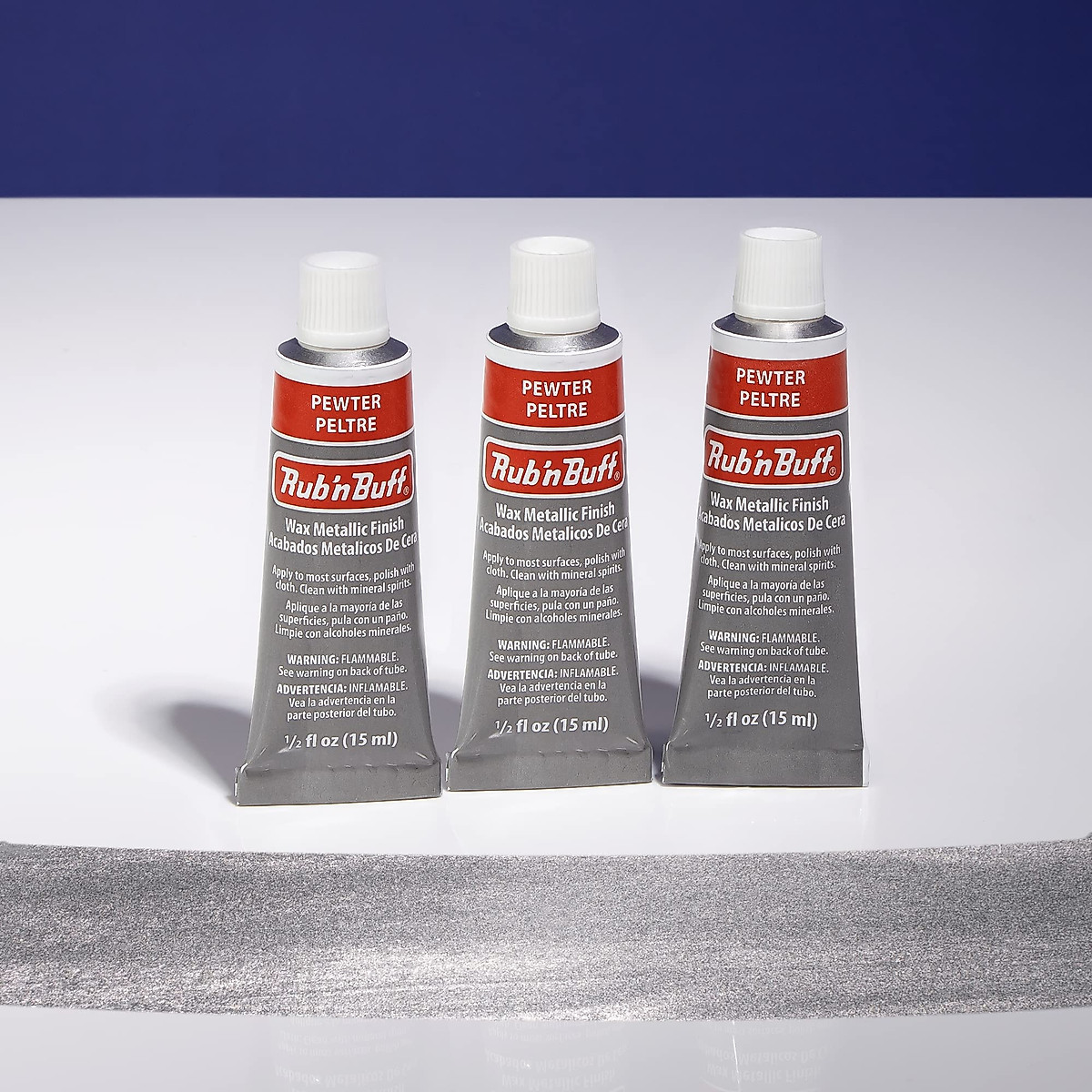 AMACO Rub n Buff Wax Metallic Finish - 3 Rub n Buff Pewter 15ml Tubes - Versatile Gilding Wax for Finishing Furniture Antiquing and Restoration - Rub and Buff Colors Set of Three
