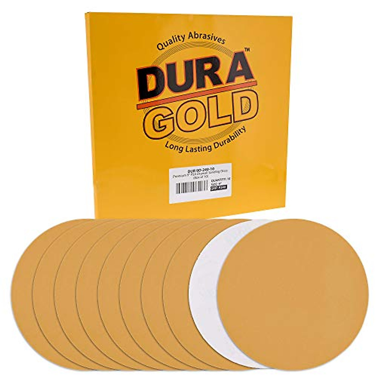 Dura-Gold Premium 9" Drywall Sanding Discs - 240 Grit (Box of 10) - Sandpaper Discs with PSA Self Adhesive Stickyback, High-Performance Fast Cutting Aluminum Oxide Abrasive - For Drywall Power Sander