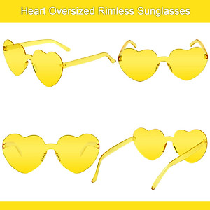 JFTOWN 12 Pairs Heart Shape Rimless Valentines Sunglasses Candy Color Frameless One Piece Love Glasses for Women Party Favor (Yellow)