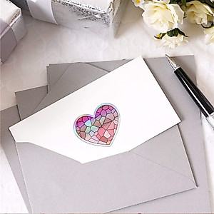 Mercei Heart Stickers with Stained Glass Background and Silver Holographic Frame, 1.5 inch Small Heart Shaped Adhensive Sticker Labels in a Roll, Decorative or Seal in Business and Personal Package