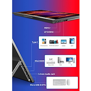 Portable Monitor 15.6, UPERFECT 2022 Portable Computer Monitor, FHD 1080P HDR Frameless Ultra-Slim Lightweight Gaming Screen with Foldable Kickstand, VESA, Mini HDMI 2 USB C for Switch Laptop PS4 Xbox