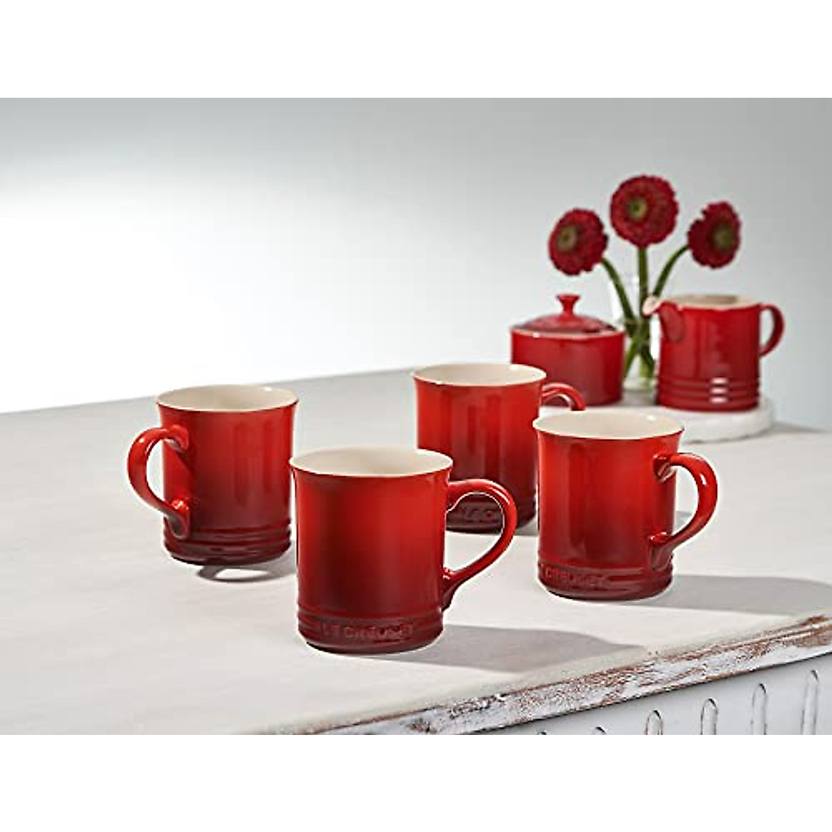 Le Creuset Stoneware Set of 4 Mugs, 14 oz. each, Cerise