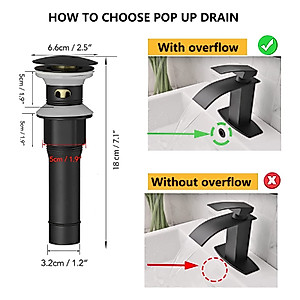 Hoimpro Black Waterfall Bathroom Faucet with cUPC Supply Lines, Single Handle Bathroom Sink Faucet with Pop-up Drain, Rv Vanity Vessel Faucet with Deck Plate, Matte Black, 1 or 3 Hole