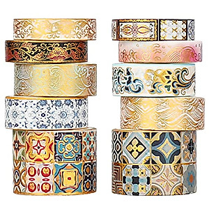 AEBORN Gold Vintage Washi Tape - Foil Washi Masking Tape Set with Gift Box - Aesthetic Decorative Tape Perfect for Bullet Journal, Scrapbook, DIY Crafts