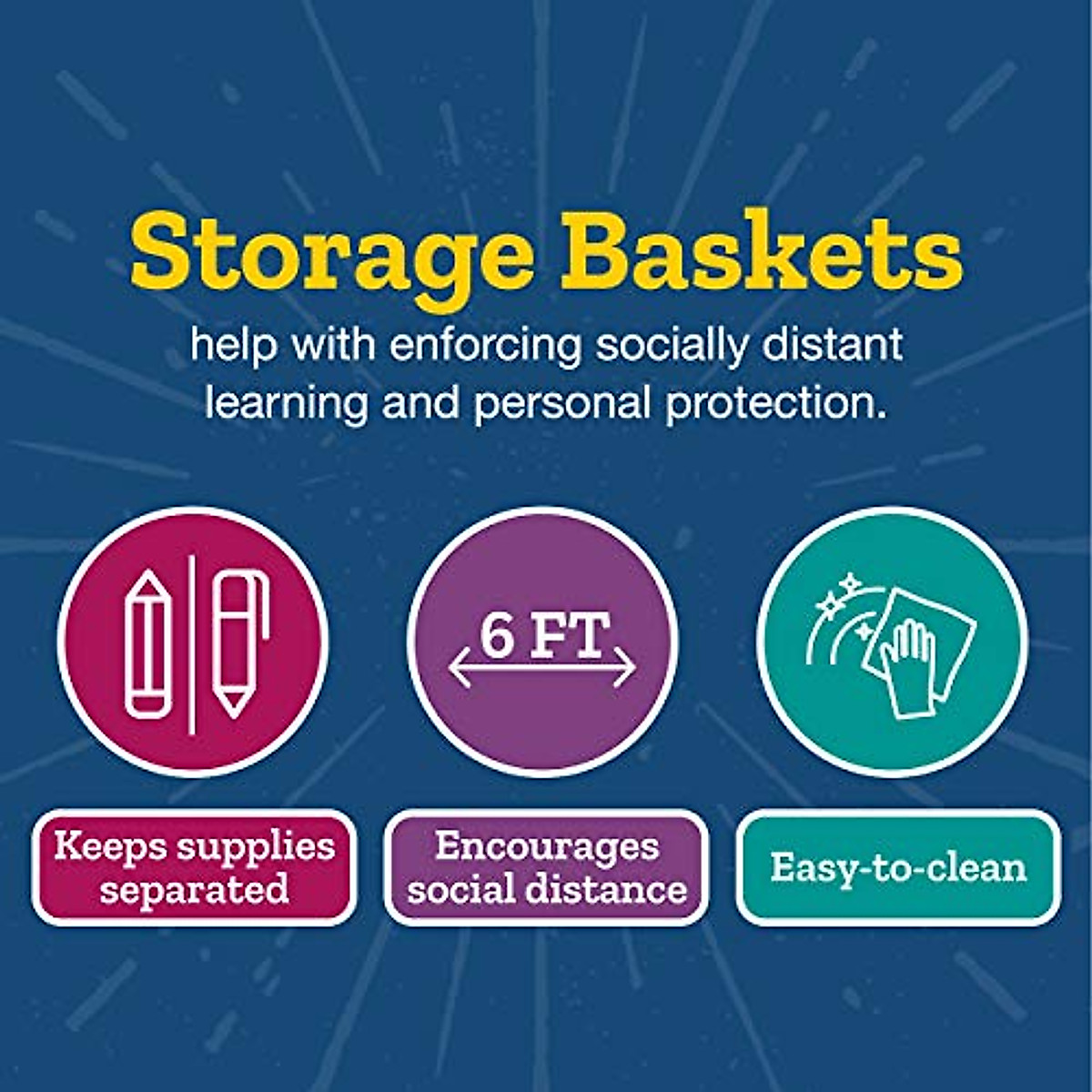 Really Good Stuff - 666002 Plastic Storage Baskets for Classroom or Home Use - Fun Rainbow Colors - 13" x 10" (Set of 6)
