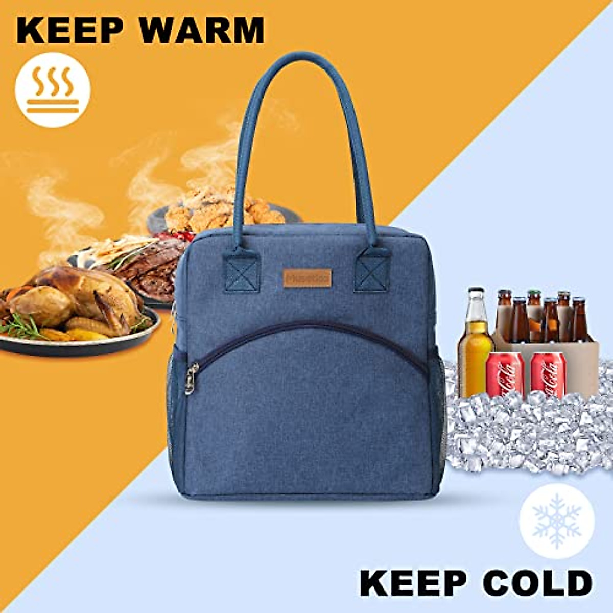 Musotica Lunch Bag Lunch Box for Women Men, Reusable Cooler Tote Lunch Bag Easy Clean for Work Picnic Travel to Keep Food Fresh(BLUE)