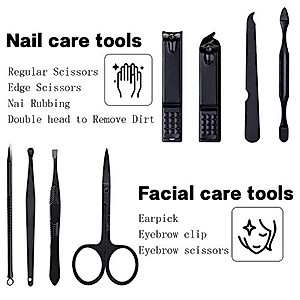 Manicure Kit Nail Clippers Set Stainless Steel Professional Pedicure Black 8 in 1 Grooming Nail Scissors Cutter Ear Pick Tweezers Scissors Eyebrow Nail file for Man&Women gift (black/red_8in1)