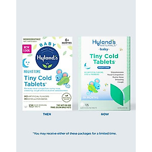 Hyland's Naturals Tiny Cold Tablets Nighttime, Baby & Infant Cold And Cough Medicine, Decongestant, Natural Relief Of Common Cold Symptoms, 125 Quick-Dissolving Tablets