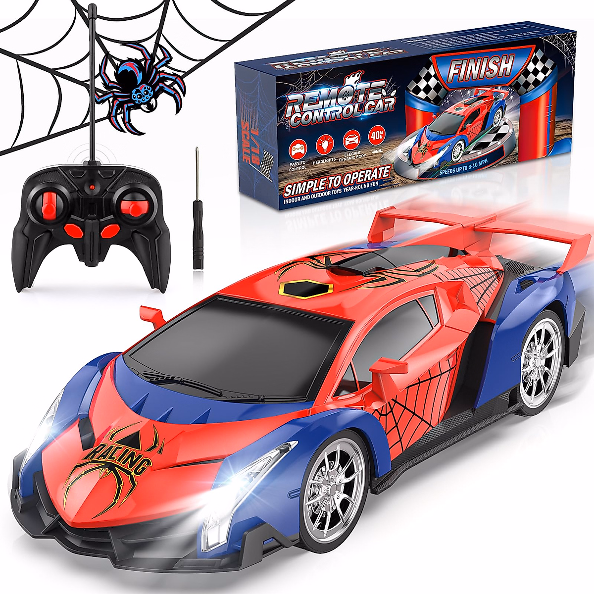 Growsland Remote Control Car for Kids, RC Cars for Boys Kids 1:18 Electric Vehicle Toy Car Hobby Racing Car Toys with Lights & Controller, Birthday Gift for 3 4 5 6 7 8 9 Year Old Boys Girls