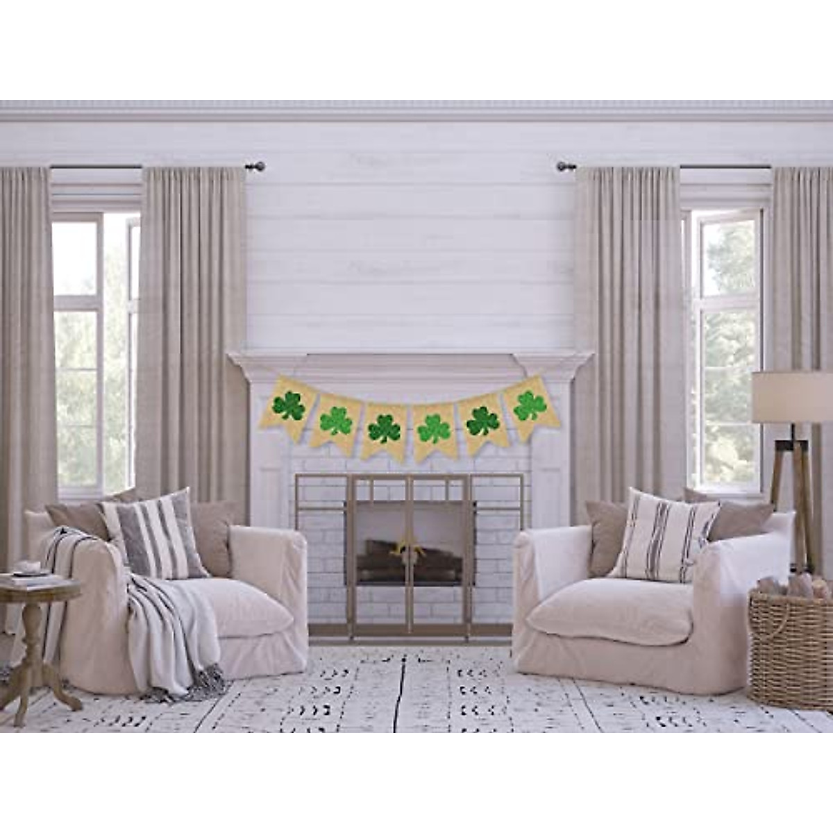 St Patricks Day Garland Decor - Shamrock Glitter Garland Home Decor - St Patricks Day Burlap Banner - Saint Patrick's Day Party Decorations - St Patty's Day Rustic Fireplace Decor by Jolly Jon