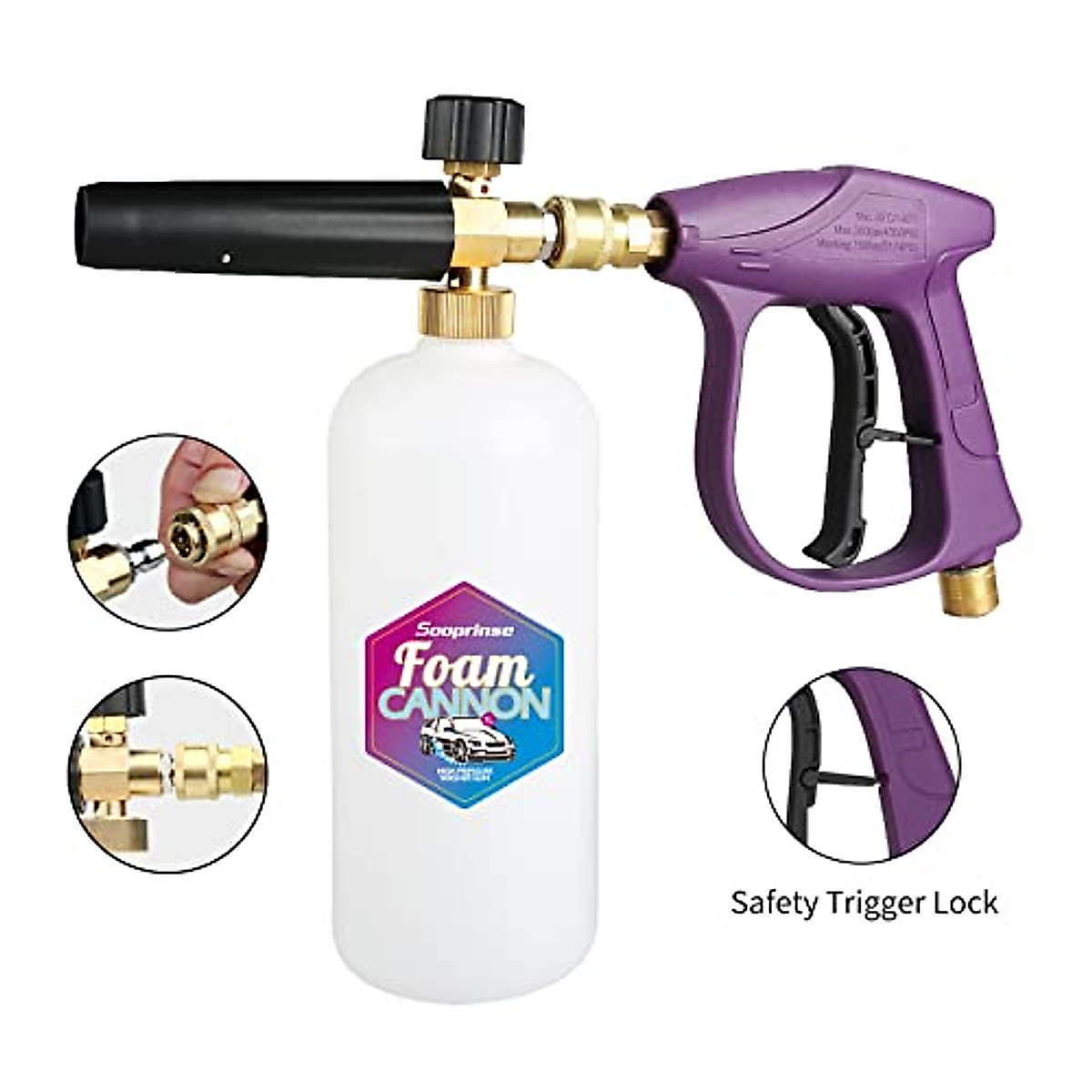 Sooprinse Foam Cannon Snow Foam Lance Nozzle Pressure Washer Jet Wash，Foam cannon lance kit with Pressure Washer Spray Gun,30 Degree Gutter Cleaner Wand with Nozzle Tip Attachment