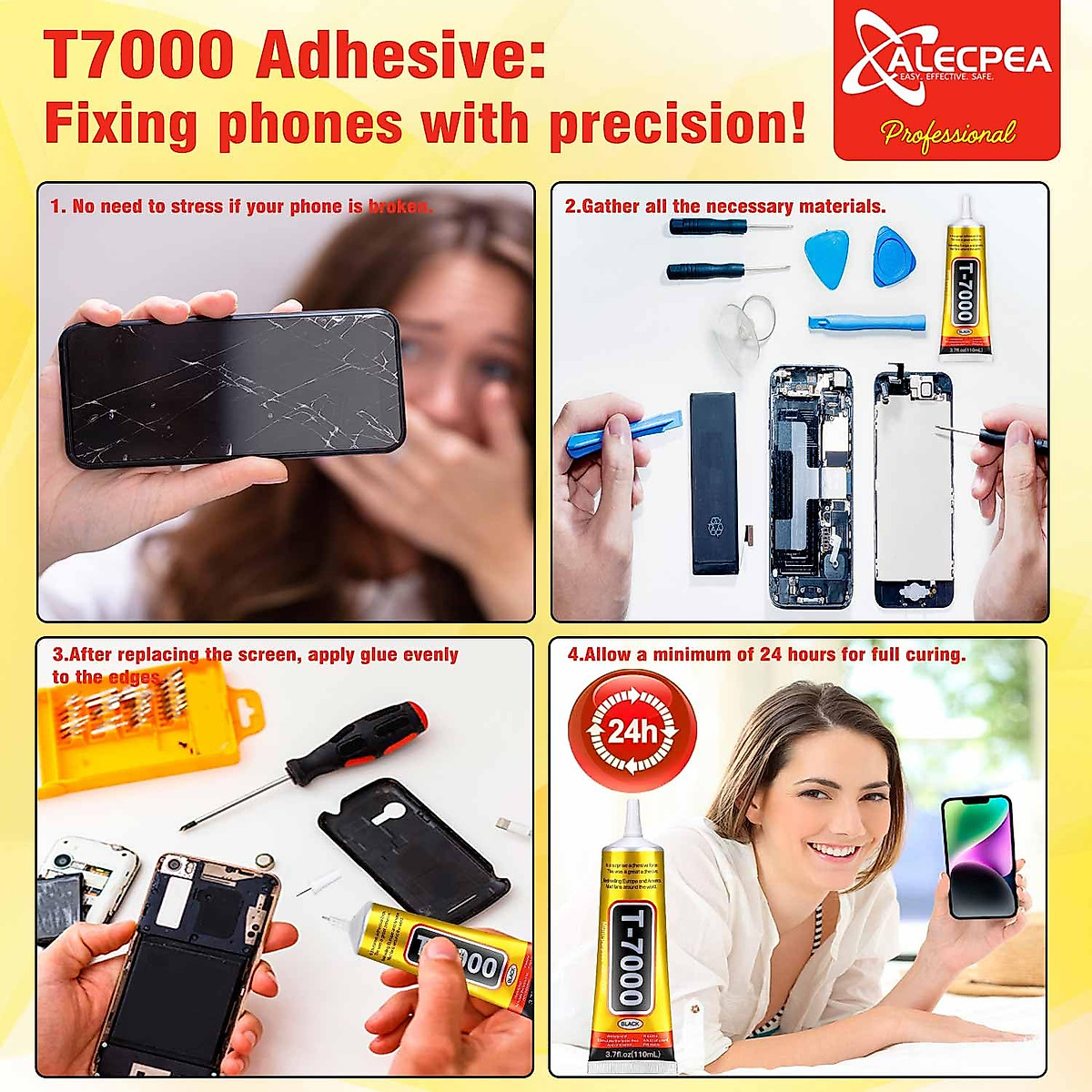 ALECPEA Upgrade T-7000 Black Adhesive Glue - 2PCS 15ml | High-Performance Waterproof Adhesive for Precision Repairs, Perfect for Phone, Electronics, Jewelry, and Crafts