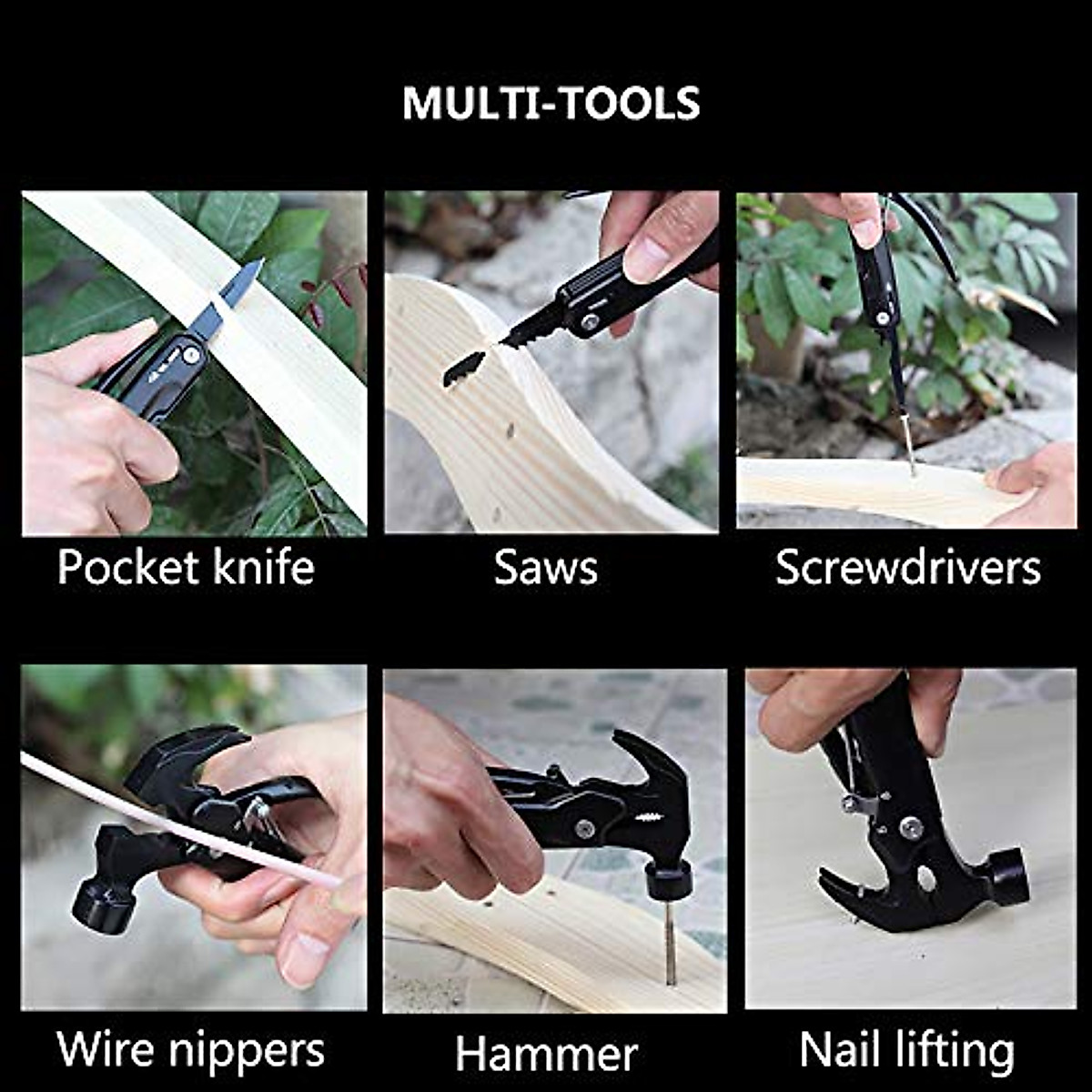 Gifts for Boyfriend, Unique Anniversary Christmas Birthday Gift Ideas for Men Him, Cool Gadget Christmas Stocking Stuffer for Men, All in One Tools Mini Hammer Multitool Camping Accessories (Black)