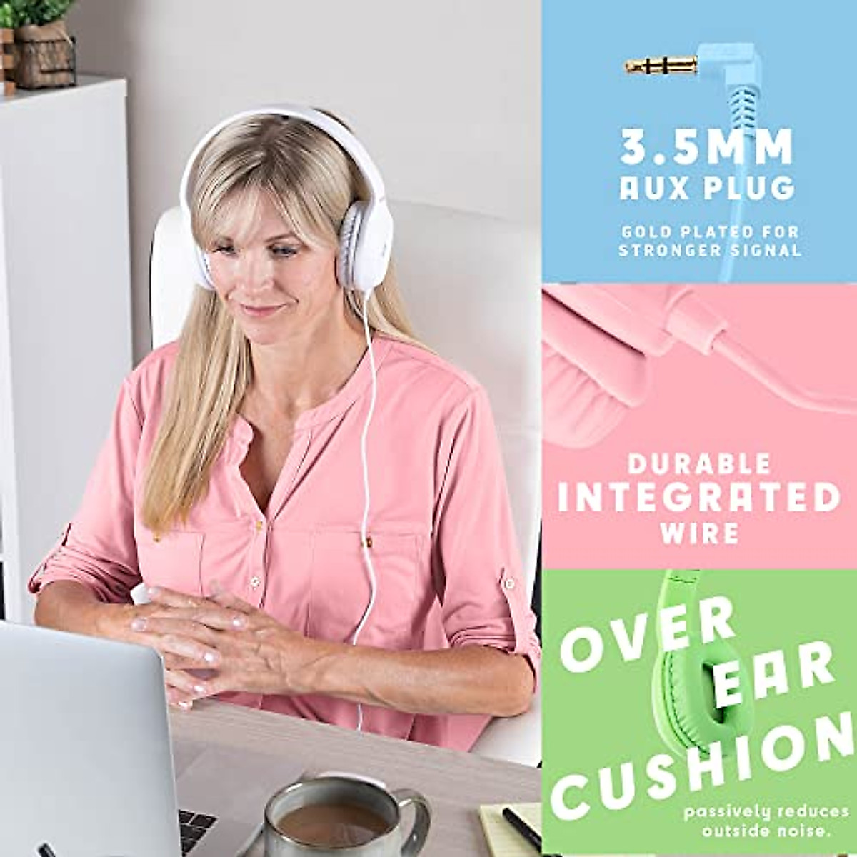 Sonitum Kids Headphones for School Bulk Set 5-Pack On-Ear, 3.5mm, Wired Headphones for Schools & Libraries – Adjustable, Cushioned Wired Kids Headphones – School Headphones for Kids, (Mixed Colors)