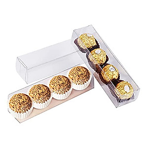 pakiper Clear Favor Boxes,Chocolate Macaron Gift Boxes with Inserts,50 PCS Clear PET Plastic Gift Favor Boxes Candy Cookies Treat Boxes for Christmas,Wedding,Baby Birthday Party 6.3"x1.5"x1.4"