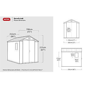Keter Darwin 6x8 Resin Outdoor Storage Shed Kit-Perfect to Store Patio Furniture, Garden Tools Bike Accessories, Beach Chairs and Lawn Mower, Brown