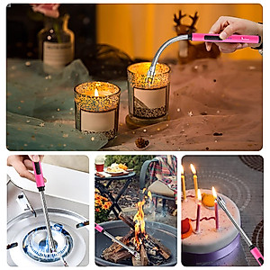 SUPRUS Fluorescent Lighter Glows in The Dark 360°Flexible Neck USB Rechargeable Windproof Triple Safety for Candle Cooking BBQ in Party (Pink)