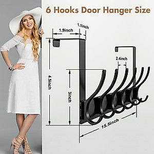TEELLA Over The Door Hooks, 12 Hooks Over The Door Hanger Hook, 15.5" L x 4.5" H Over Door Hook, Over Door Towel Rack Coat Rack, Door Hooks for Hanging, Black