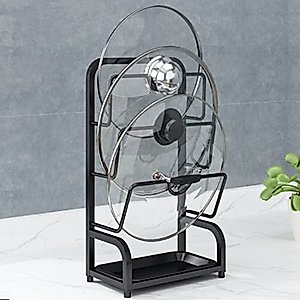 ikare Pot Lid Organizer Rack For Bakeware Pot Lid Holder Organizer Scratch Protection Lid Stand Wall Mounted Pan Lid Holder (Black)