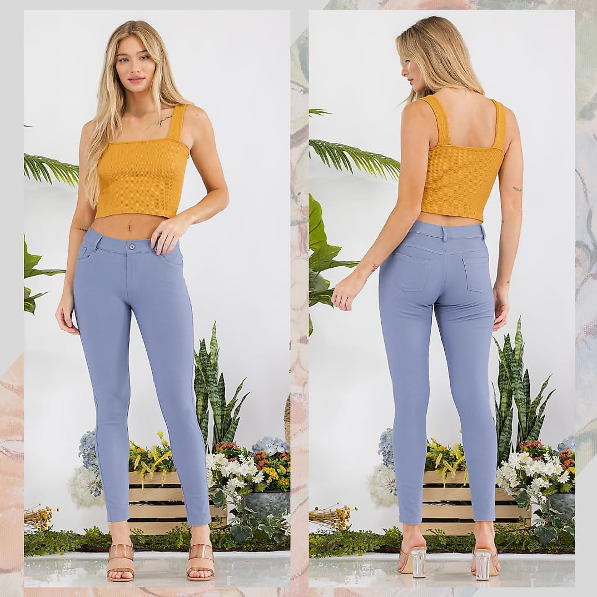 YELETE Women's Basic Five Pocket Stretch Jegging Tights Pants, White, Medium