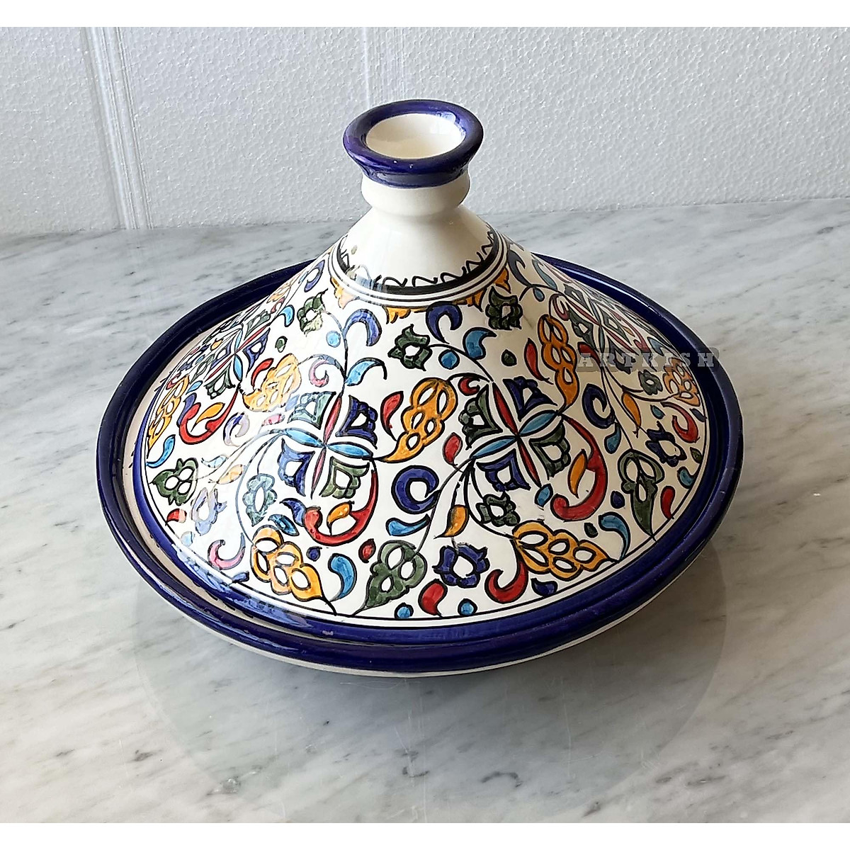 ARTKISH Hand Painted Moroccan Ceramic Tagine Cooking Pot Cookware for Cook and Serving - Pottery Tajin Dishware Perfect Housewarming Gift. (35cm = 14 inch)